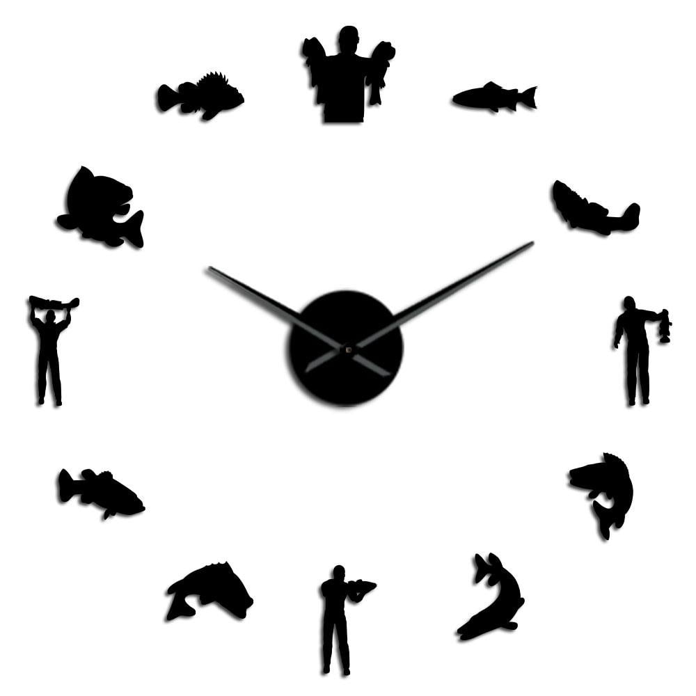 Fisherman Fishing Silhouette Frameless Wall Clock Stickers, DIY Modern ...