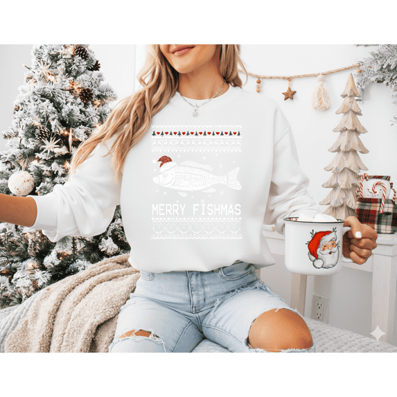 Fisherman Humor Merry Holiday Fish Celebration Festive Cheer Sweatshirt ...