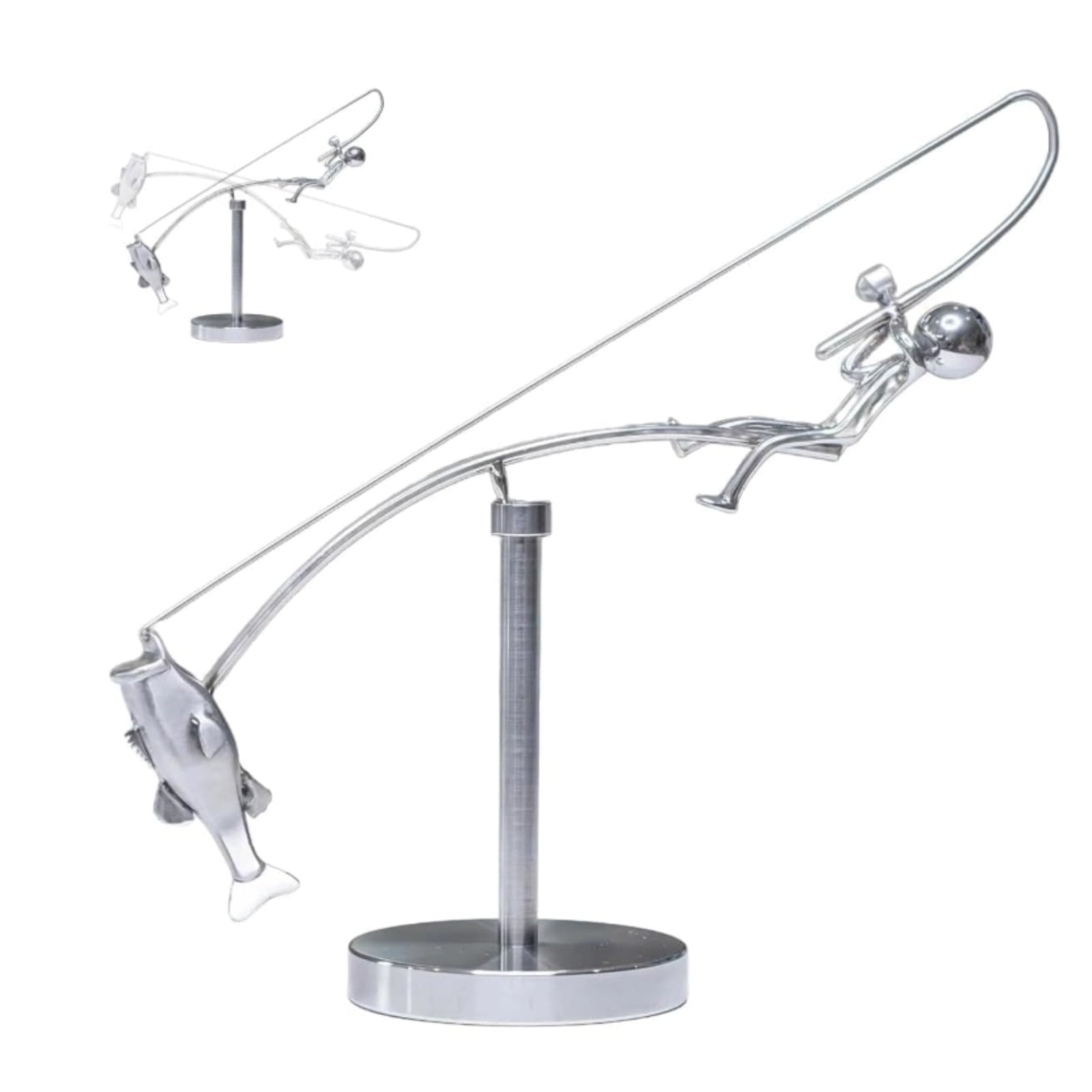 Fisherman Kinetic Balancing Art Sculpture - Stainless Steel Fishing ...