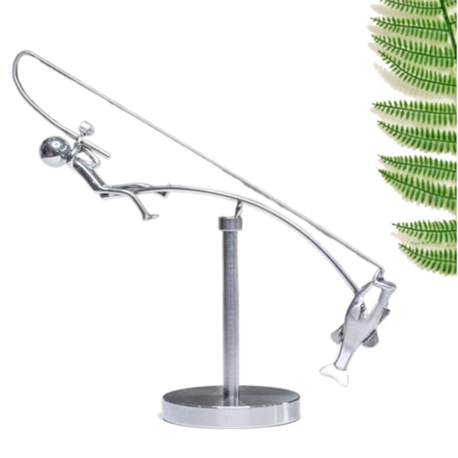Fisherman Kinetic Desk Sculpture - Stainless Steel Balance Art Fishing ...