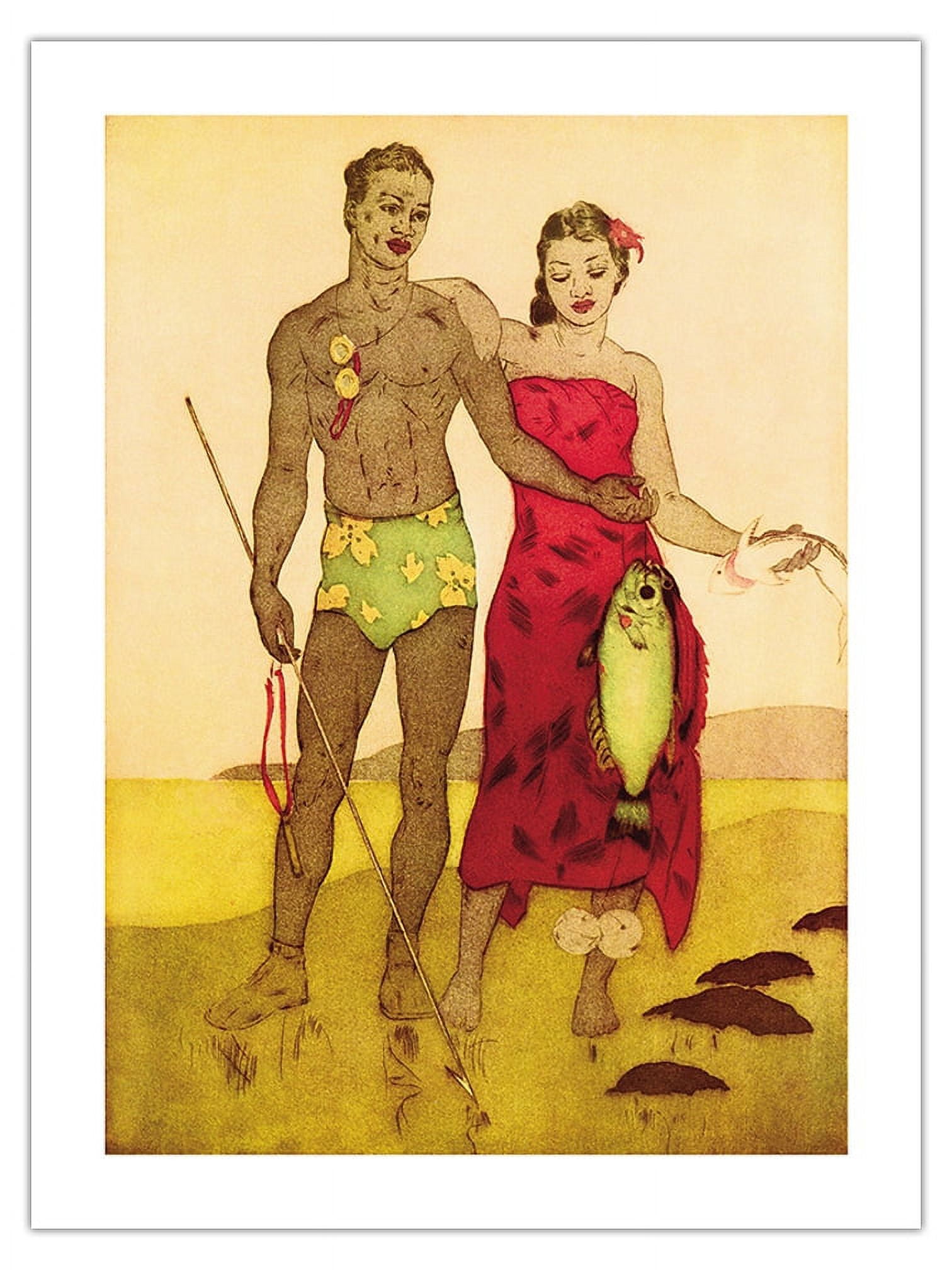 Fisherman (Lawaiʻa) - Hawaii - Royal Hawaiian Hotel - Vintage Color Aquatint Etching by John ...