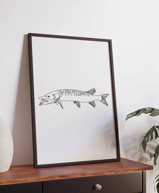 Fisherman Prints, Fishing Printable Drawing, Musky Simple Sketch NO ...