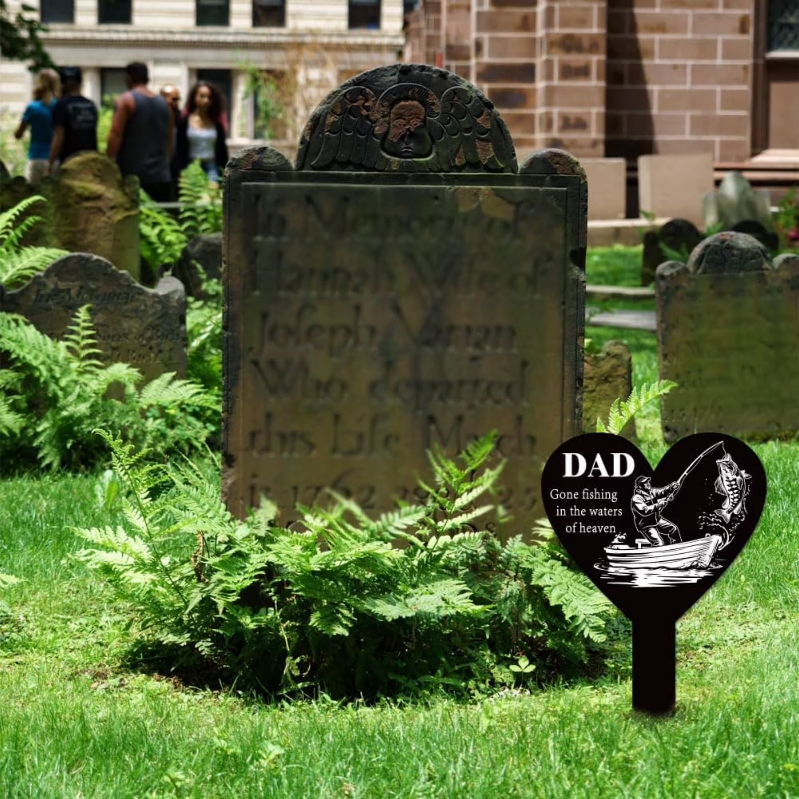 Fisherman Remembrance Garden Grave Stake for Dad - Heart Acrylic ...