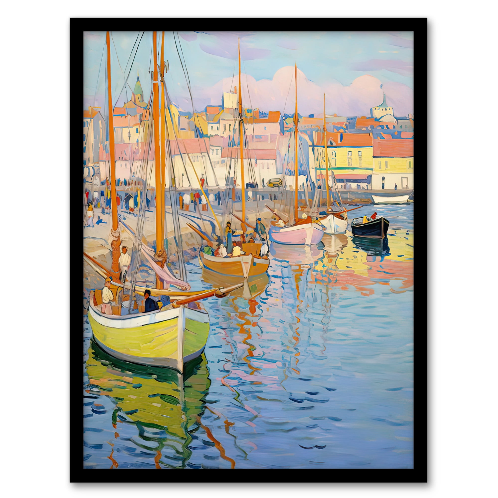 Fishermen Rest Boats in the Harbour Oil Painting Pastel Colour Cuno ...