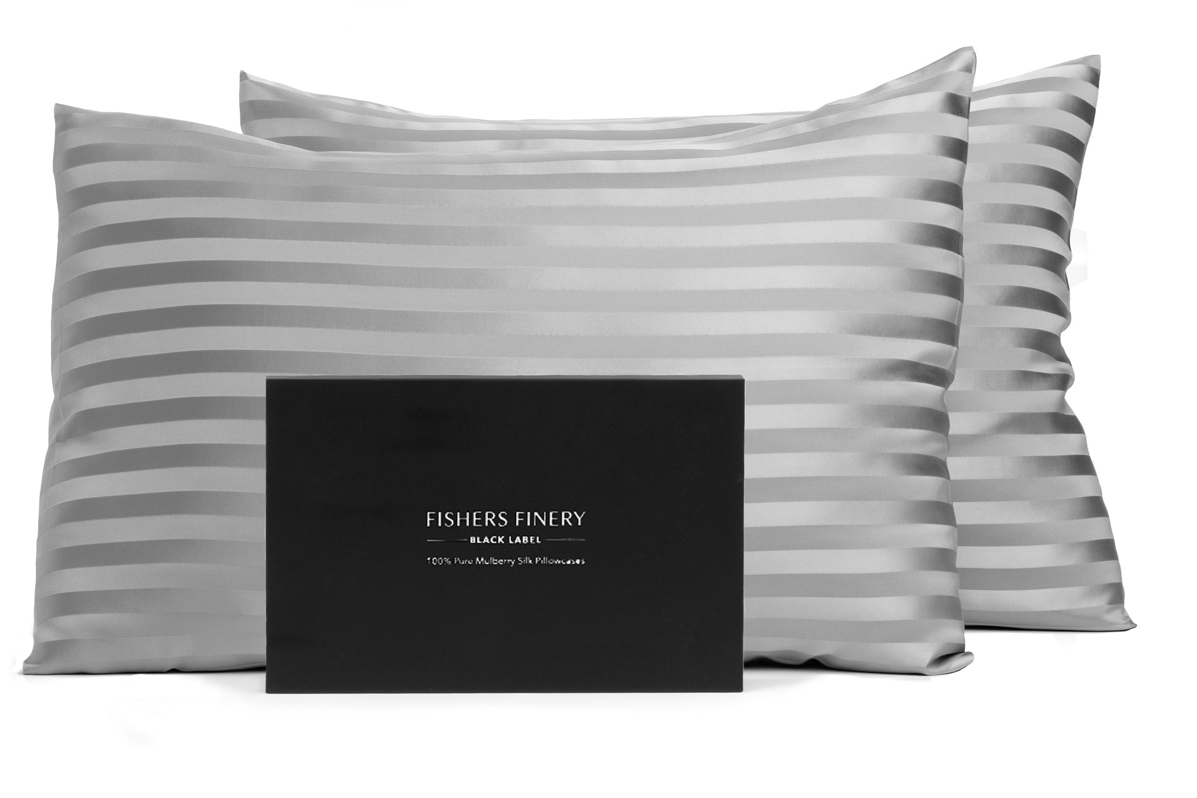 Fishers Finery 30mm 100% Pure Mulberry Silk Pillowcase Set (Gray Stripe ...