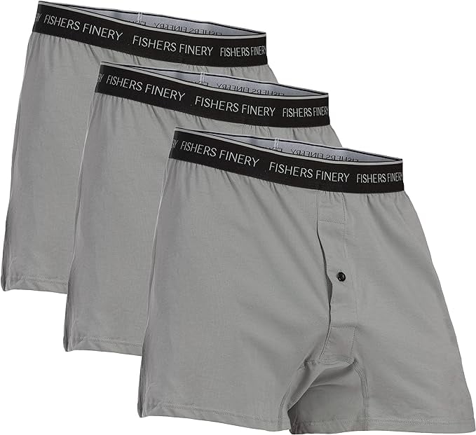 Fishers Finery Mens Ultra Comfort Soft Knit Boxers; 3 Pack (Sky Gray, L ...