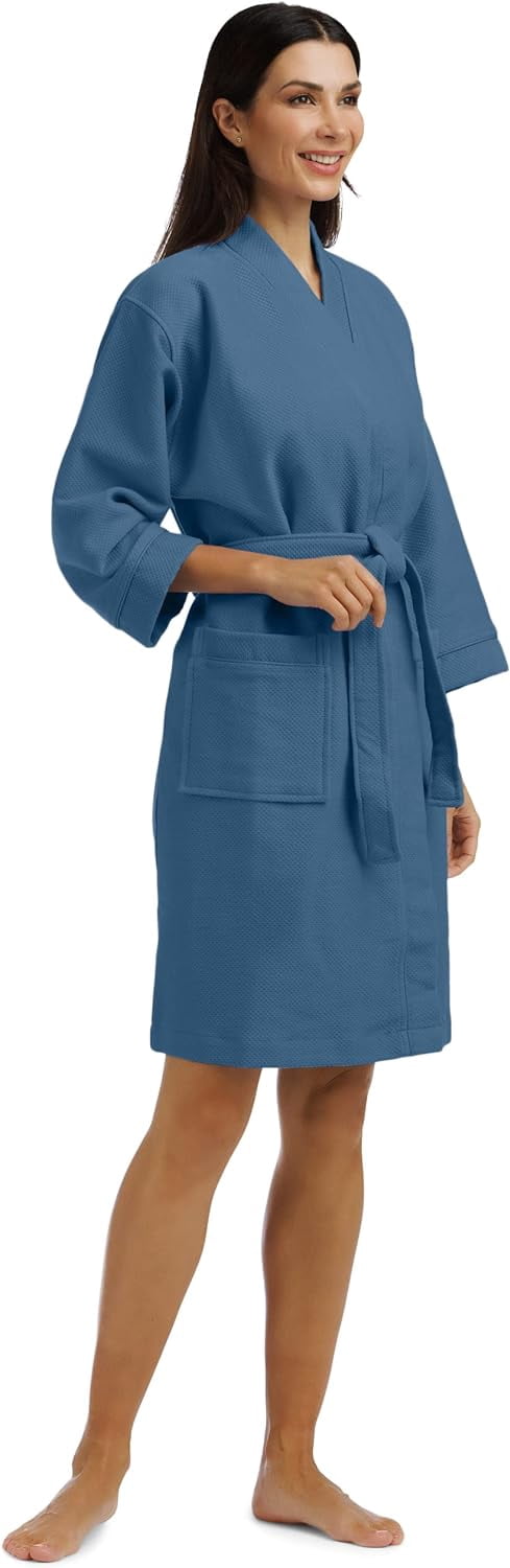 Fishers Finery Women's Waffle Kimono Resort Spa Robe; Above Knee with ...
