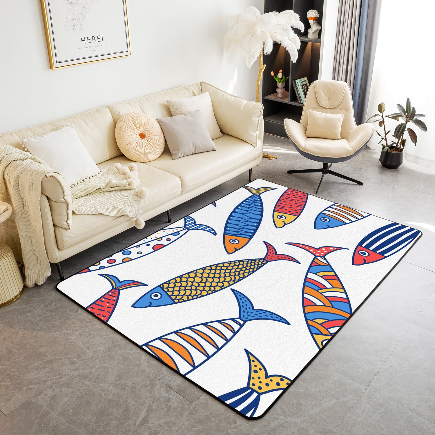 Fishes Area Rug 3x5, Aztec Rug Traditional Fish Carpet for Indoor ...