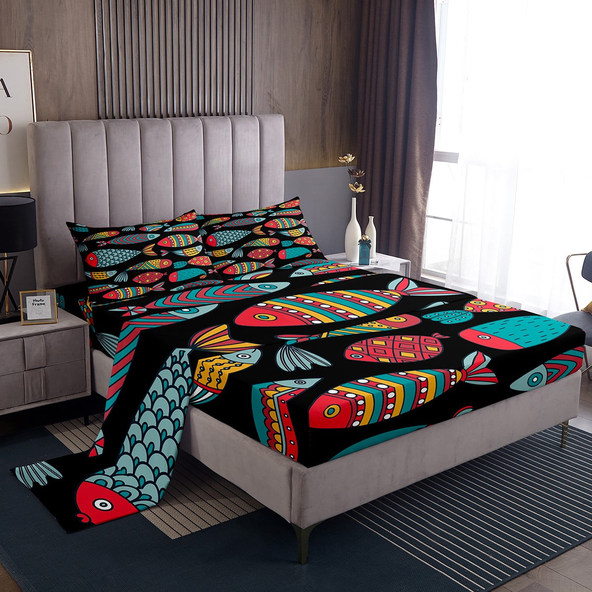 Fishes Bed Sheets Set Twin, Cartoon Fish Sheet Set For Men Women ...