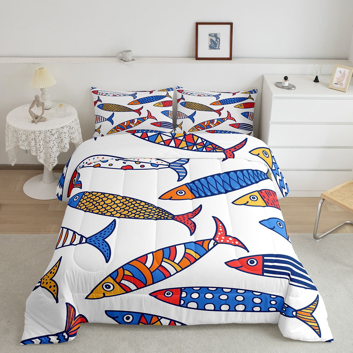Fishes Comforter Set Twin, Aztec Bedding Traditional Fish Bedding ...