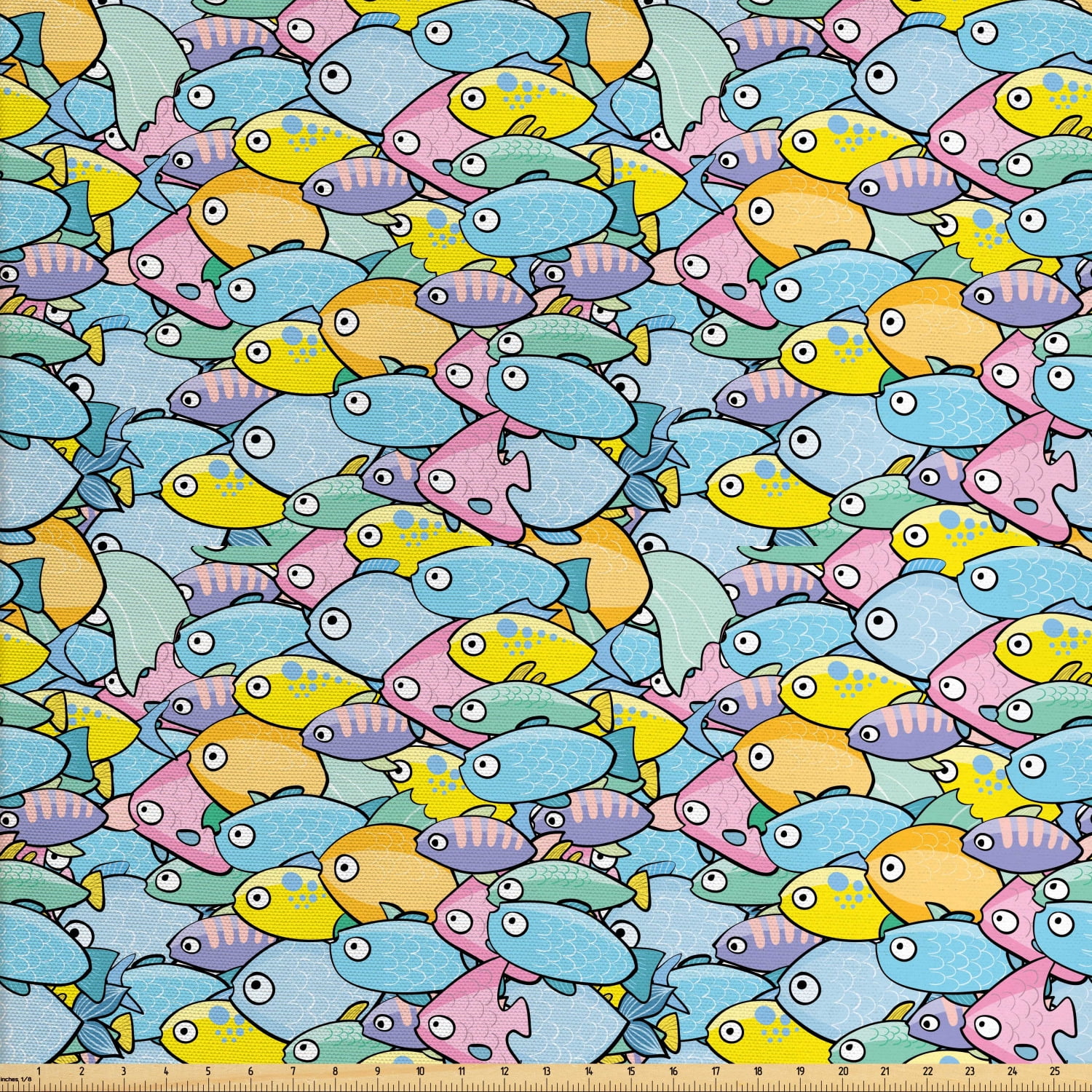 Ambesonne Fishes Fabric by the Yard Upholstery, Maritime Themed Fauna ...
