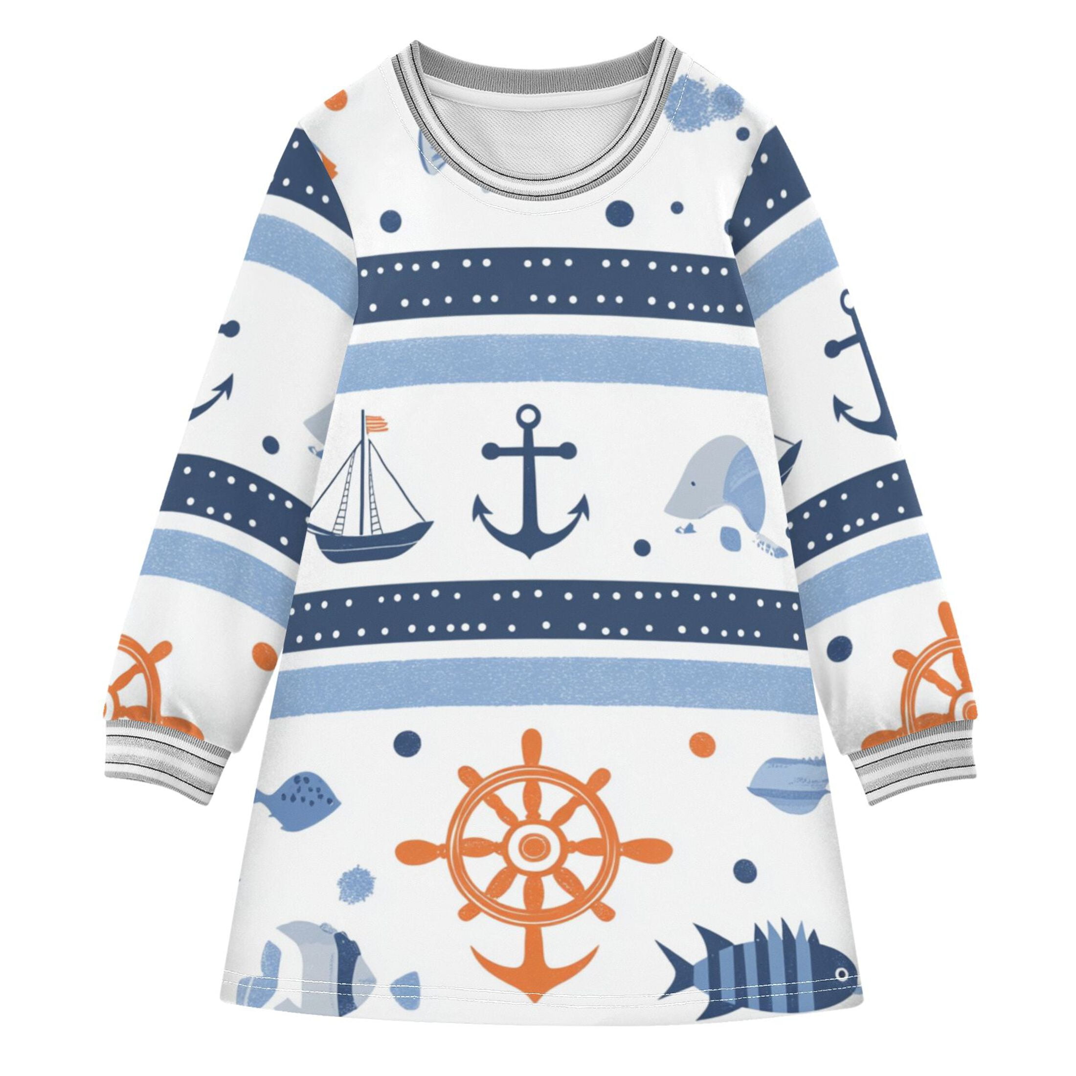 Fishes Kellegs Rudders Cartoon Long-sleeved Dress A-line One-Piece ...