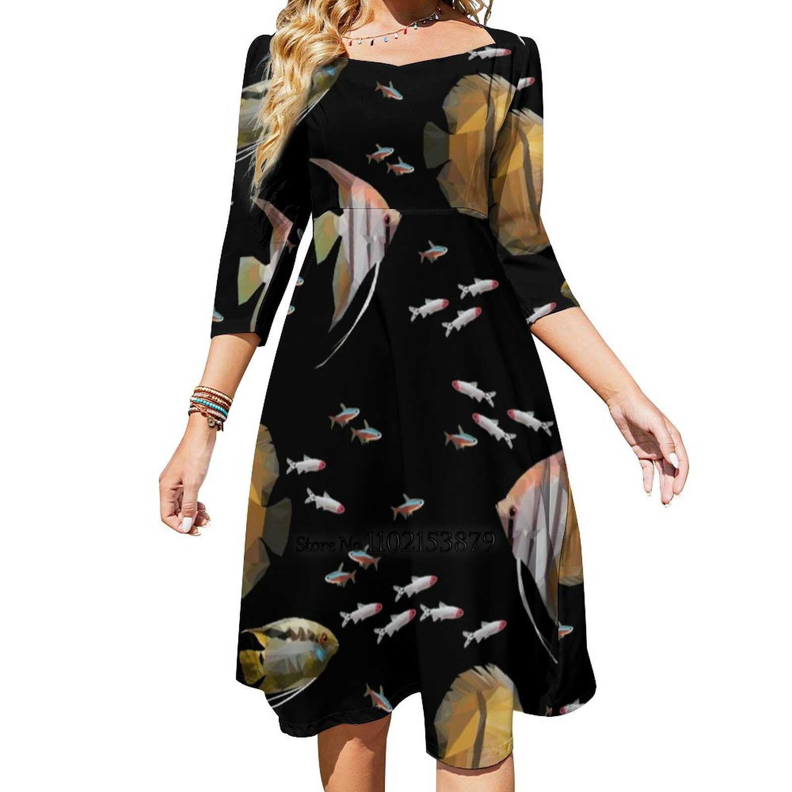 Fishes Of The Negro Back Lacing Backless Dress Women Kawaii Square ...