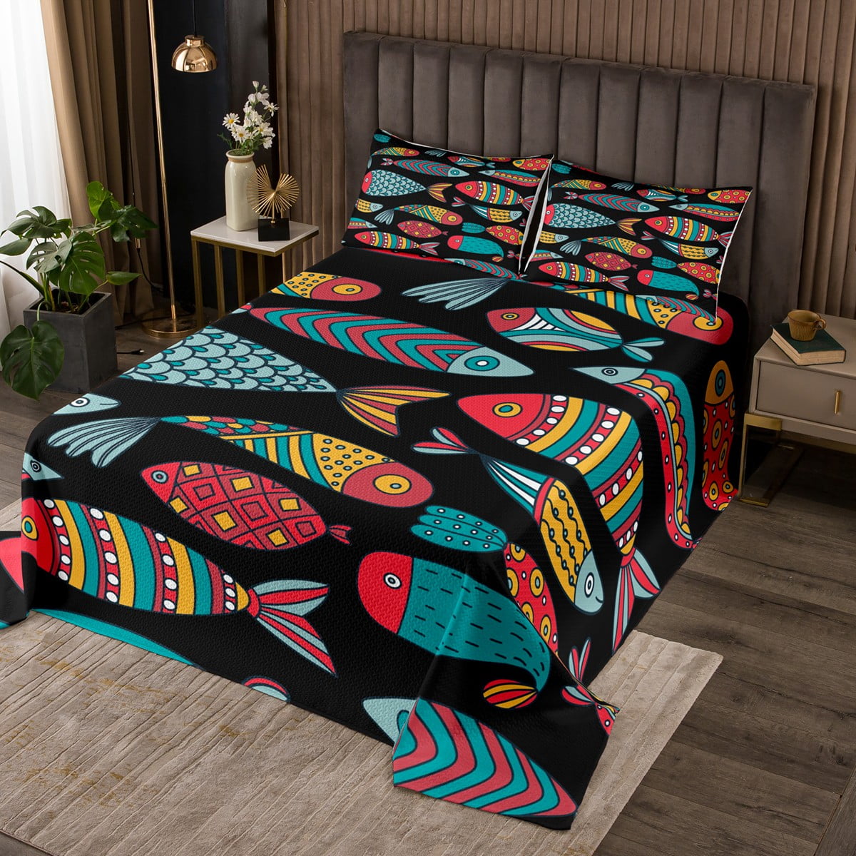 Fishes Quilt Set Twin, Cartoon Fish Bedspread Set For Men Women, Exotic ...