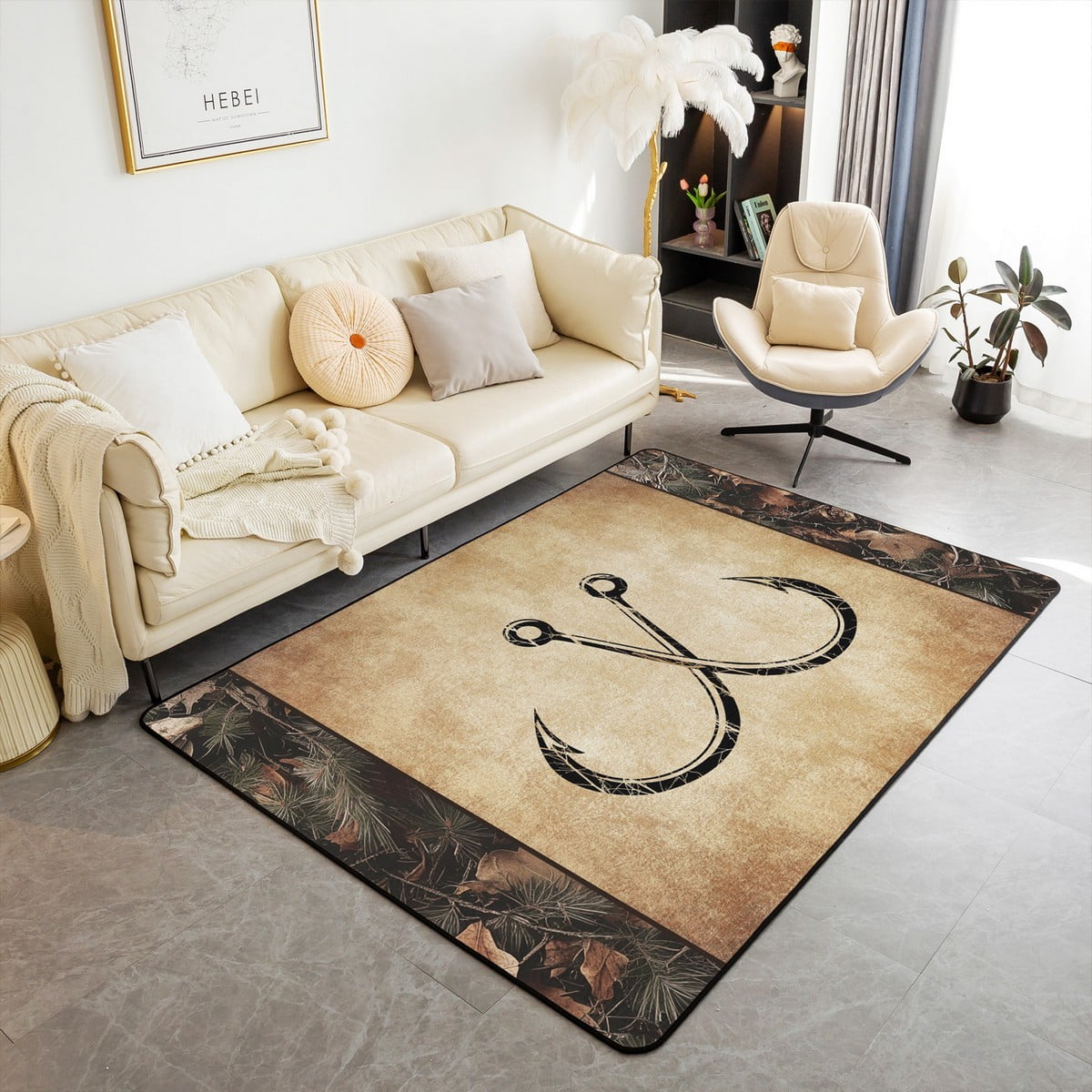 Fishhook Area Rug 3x5 for Bedroom Living Room Playroom,Fishhook ...