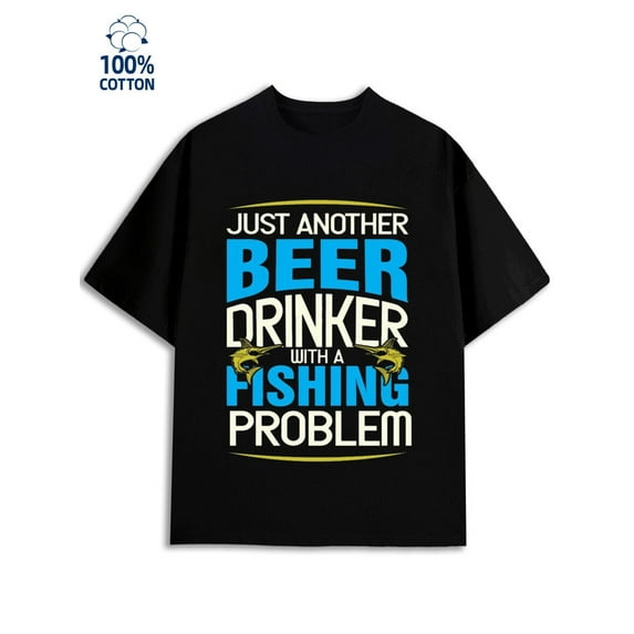 Fishin' Drinker men's funny humor 180G 100% Cotton black sixty years ...