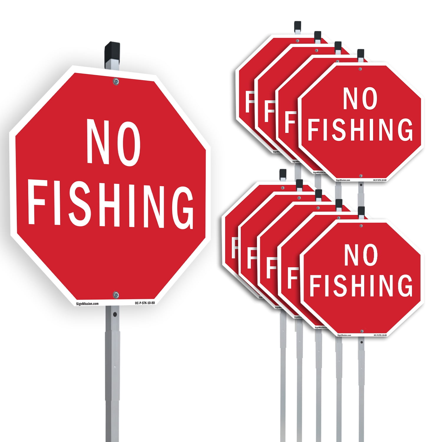 No Fishing (10 Pack) 10 inch X 10 inch Octagon Plastic Signs with ...
