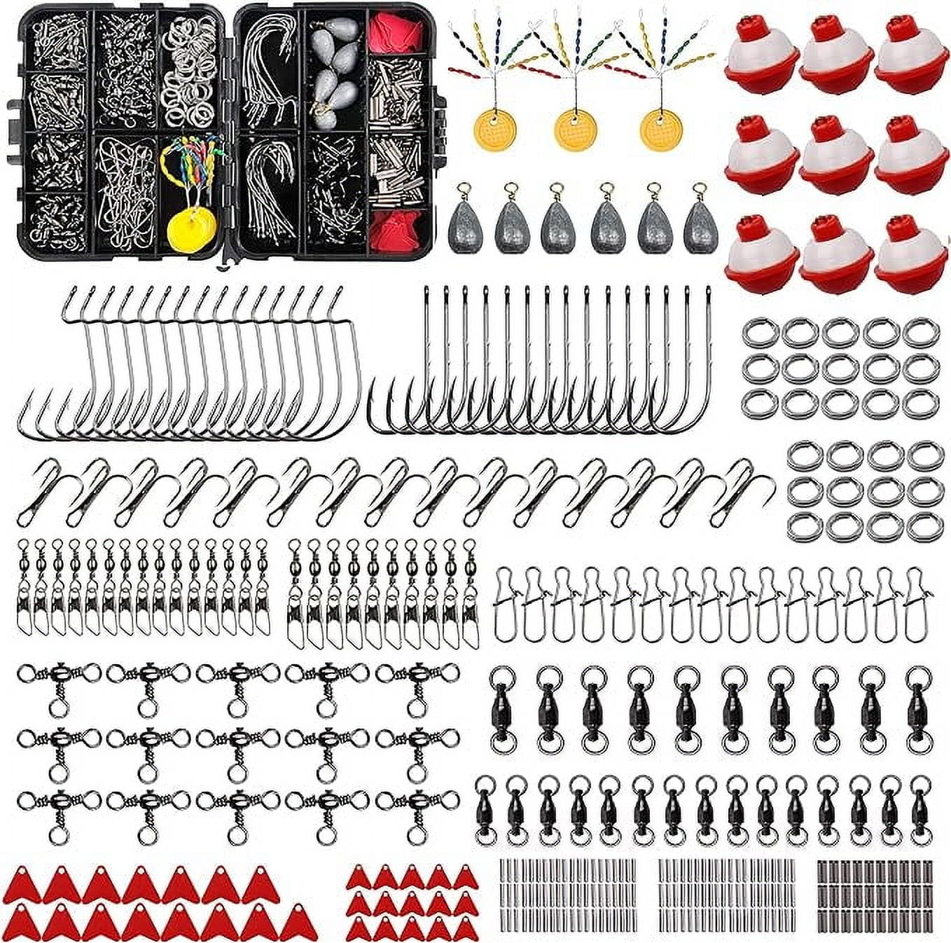 Fishing Accessories Tackle Kit Box-Sinker Weights, Crossline Barrel Swivel, Swivel Snap, Hooks ...