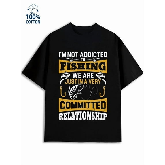 Fishing Addict Tee for men funny humor 180G 100% Cotton black wife ...