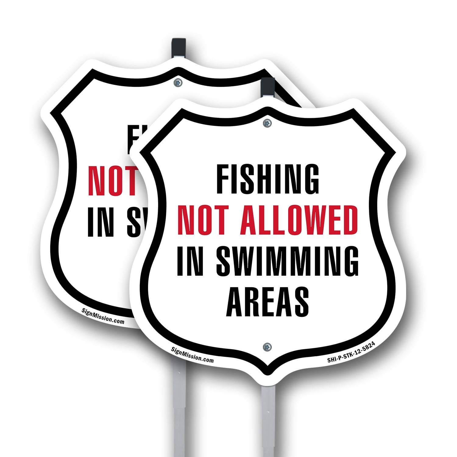 Fishing Not Allowed in Swimming Areas (2 Pack) 12 inch X 12 inch Shield ...