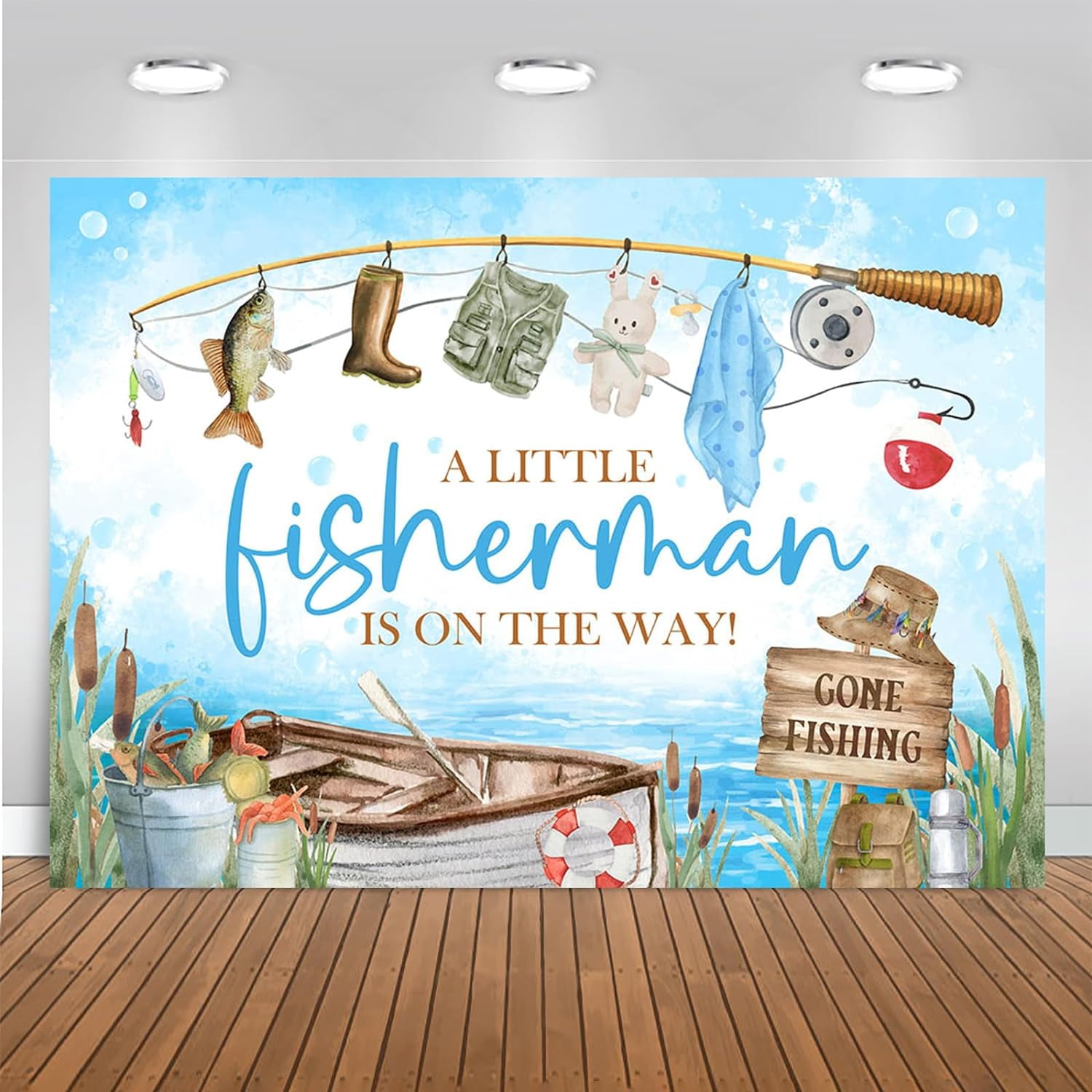 Fishing Baby Shower Backdrop A Little Fisherman is on The Way Baby ...
