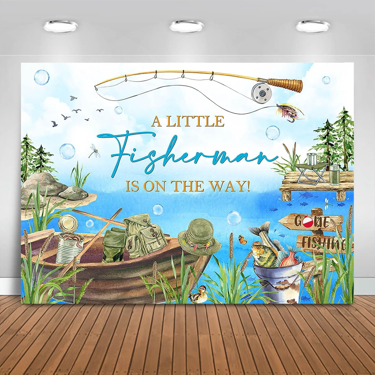 Fishing Baby Shower Backdrop Gone Fishing Baby Shower Background Party ...