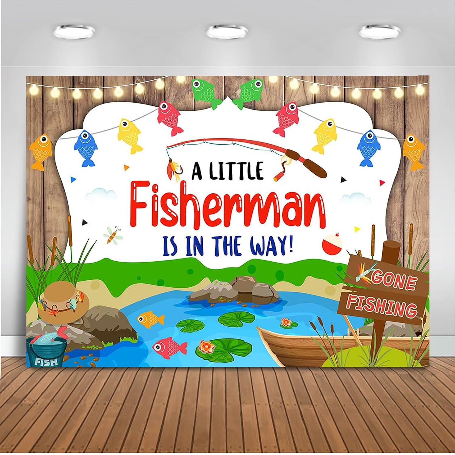 Fishing Baby Shower Backdrop A Little Fisherman is on The Way Baby ...