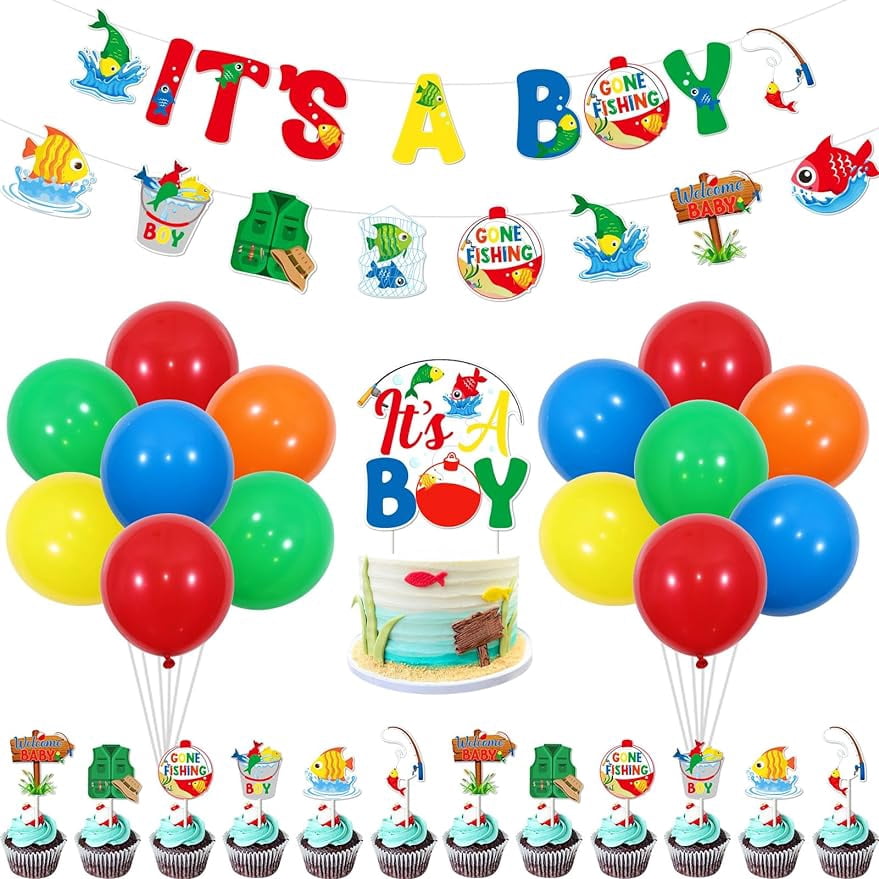 Fishing Baby Shower Decorations for Boy, Fishing It's a Boy Baby Shower ...