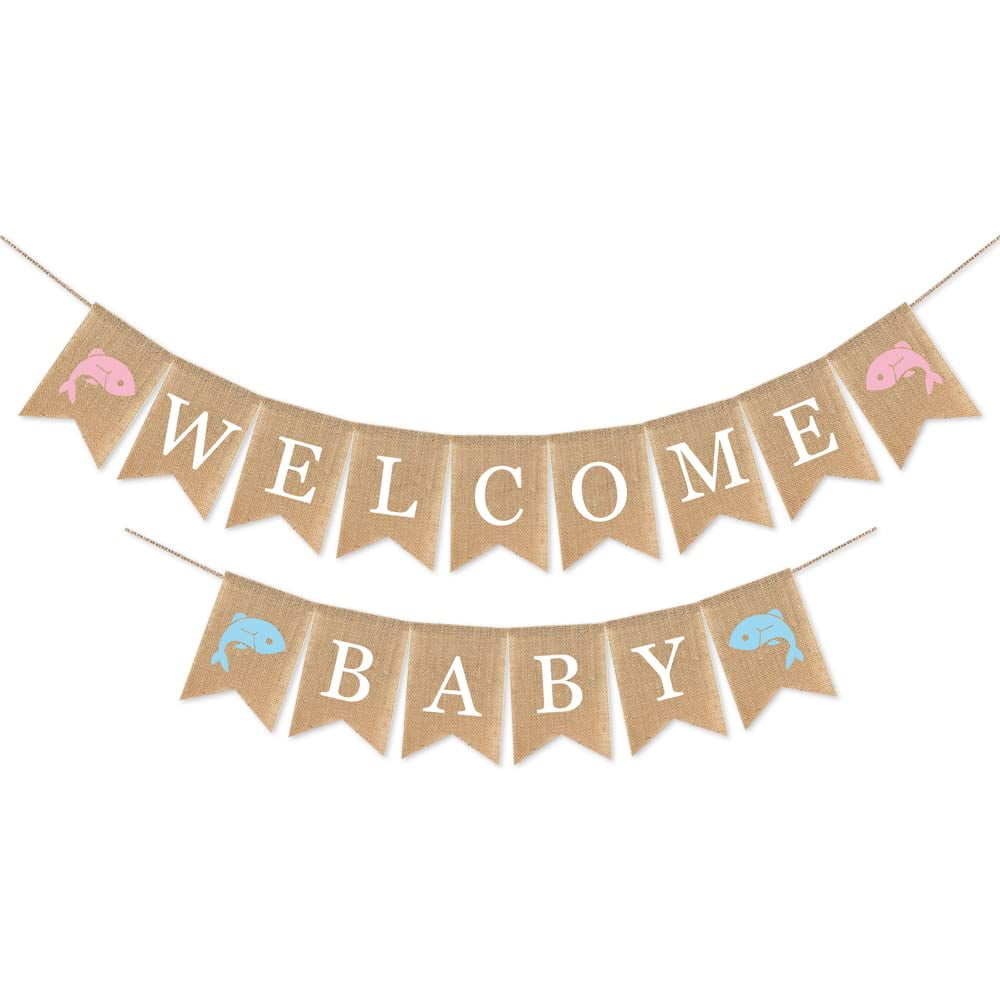 Fishing Baby Shower Decorations for Boys and Girls, Welcome Baby Burlap ...