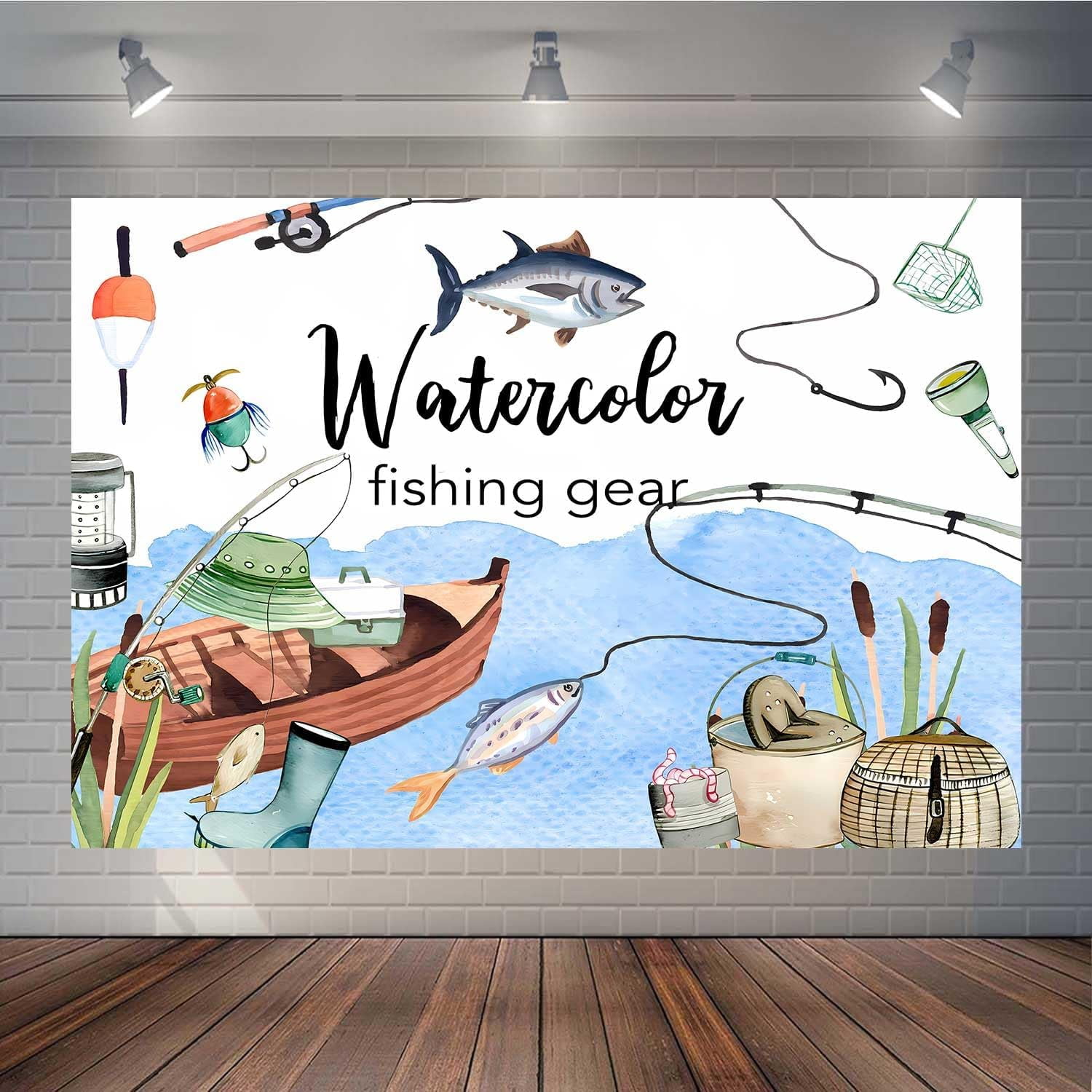 Fishing Backdrop Watercolor Fishing Gear Gone Fishing Party Photo ...