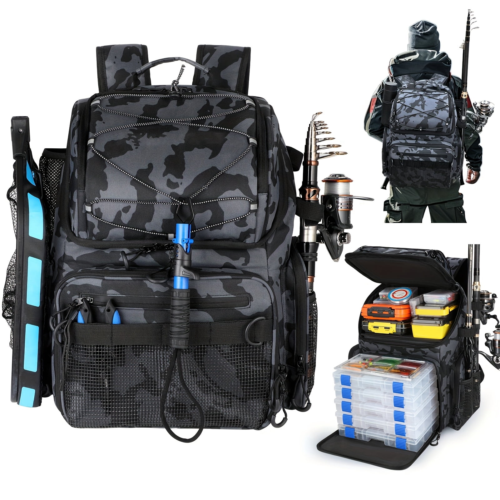 Fishing Backpack with Cooler, Fishing Bag with Rod Holders 45L Fishing ...