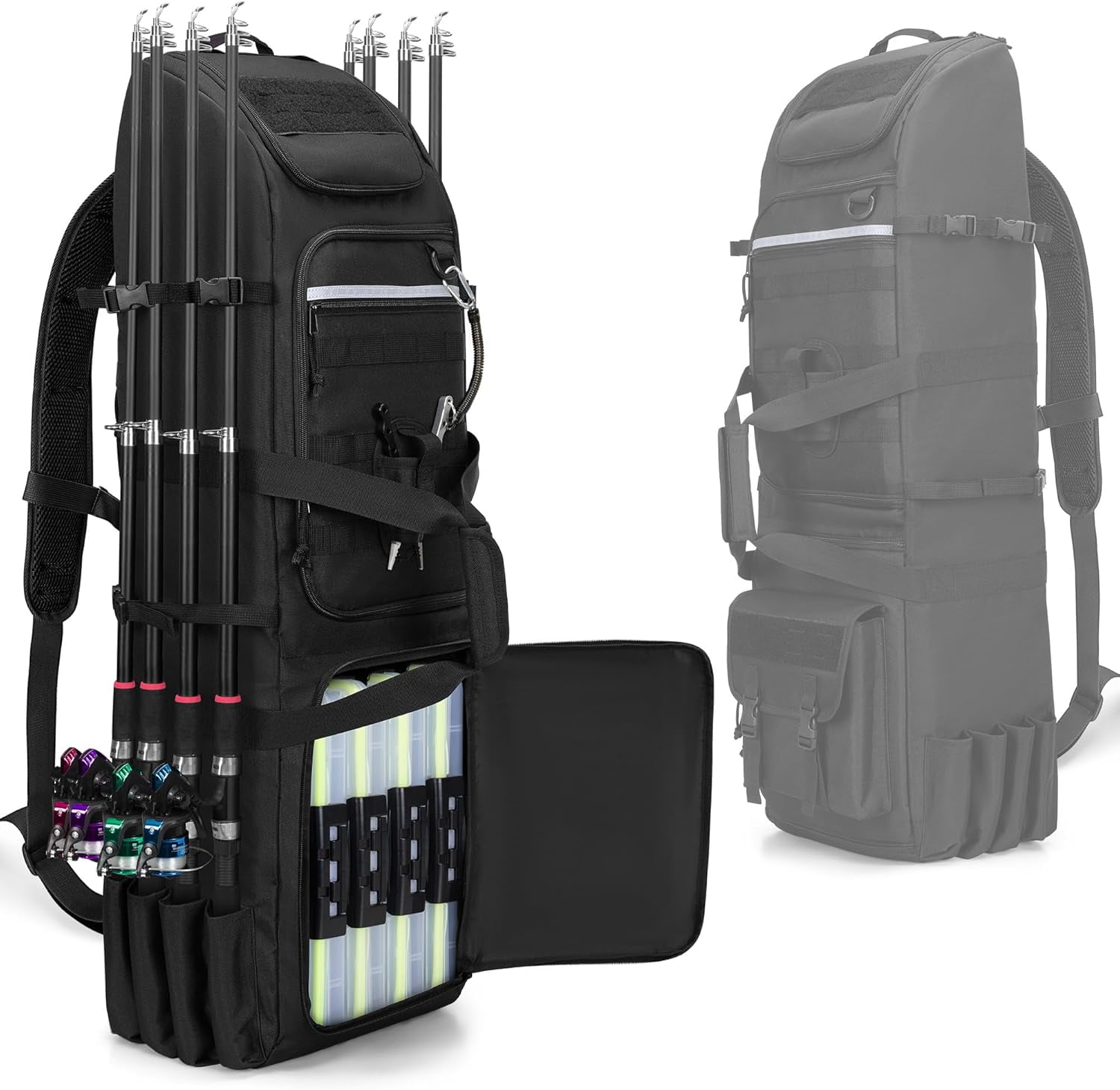 Fishing Backpack Holds 8 Rods & Reels, Fishing Tackle Bag with ...
