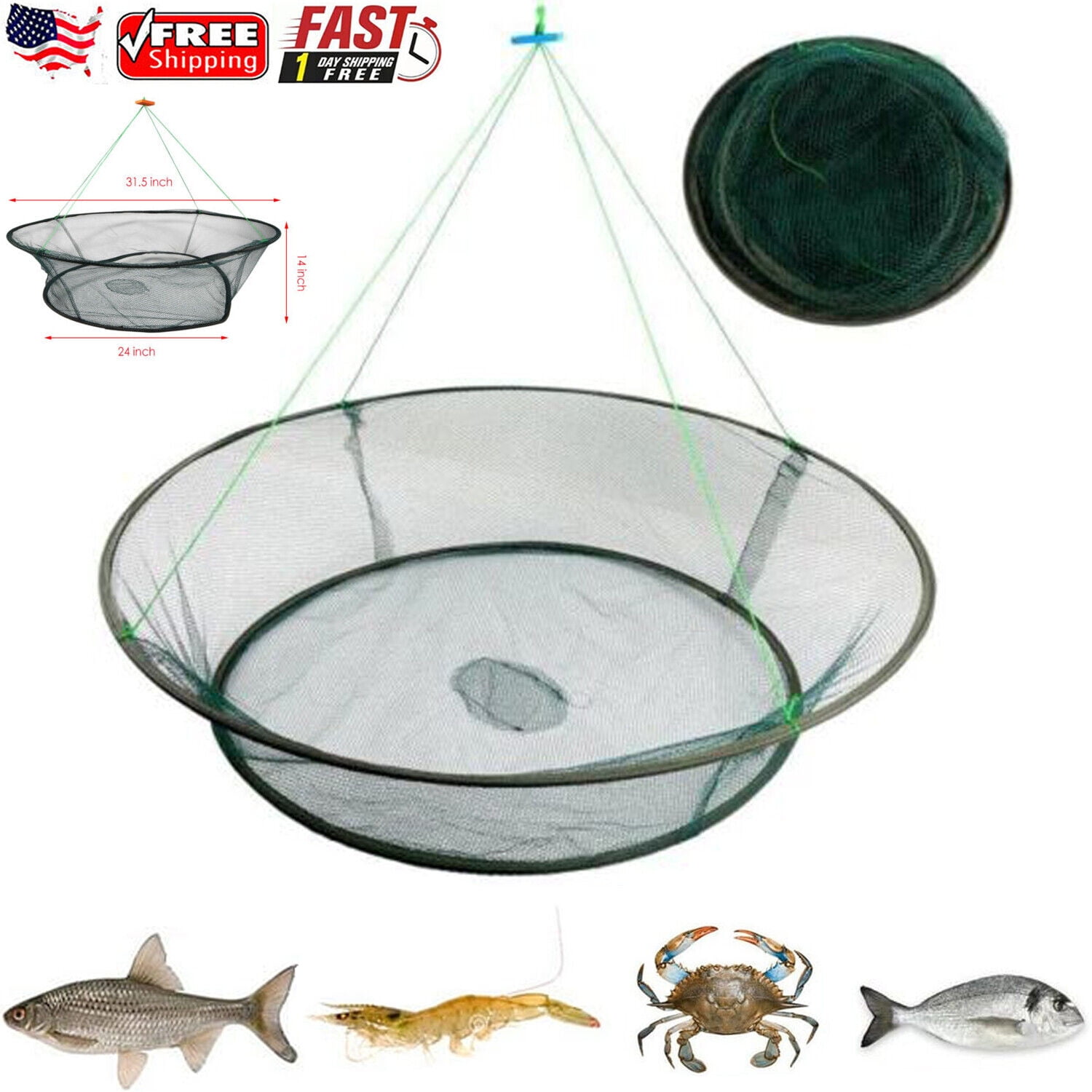 Fishing Bait Trap Crab Net Crawdad Shrimp Cast Dip Cage Fish Minnow ...