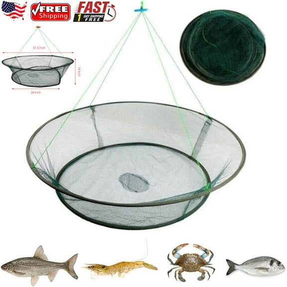 Foldable Fishing Bait Trap Cast Net Cage, Fishing Tackle 6 Holes ...
