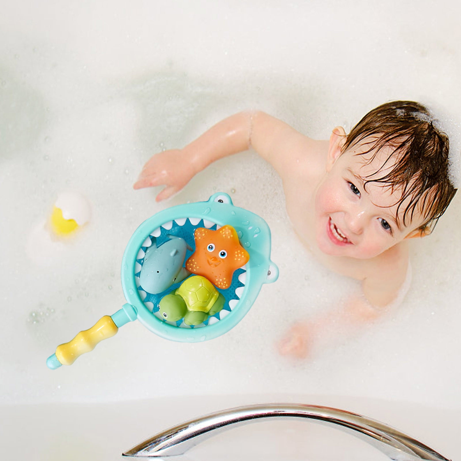 Fishing Bath Toy Set | Interactive Net and 6 Floating Sea Animal Toys ...
