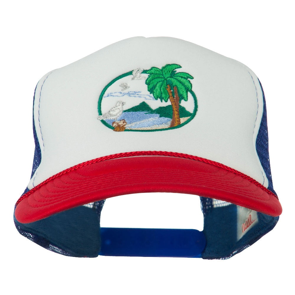 Fishing Beach Seagulls Embroidered Foam Mesh Back Cap - Red White Royal ...