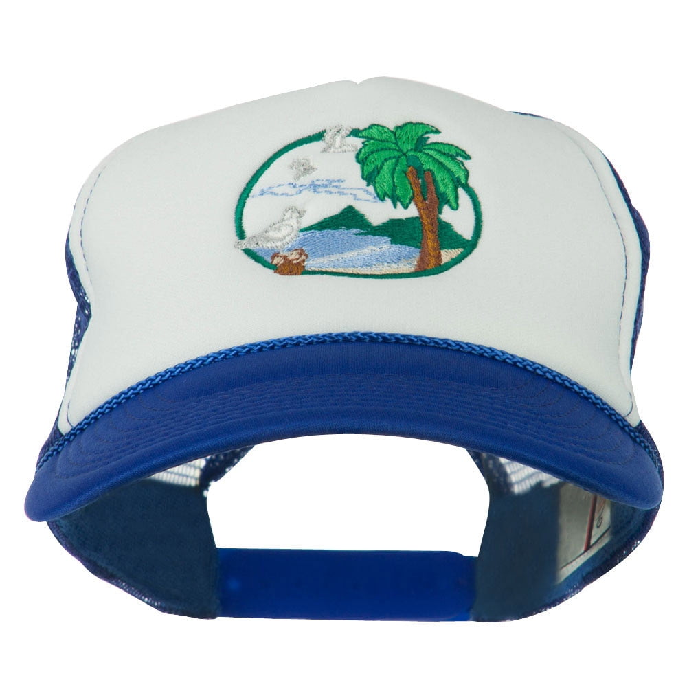 Fishing Beach Seagulls Embroidered Foam Mesh Back Cap - Royal White ...