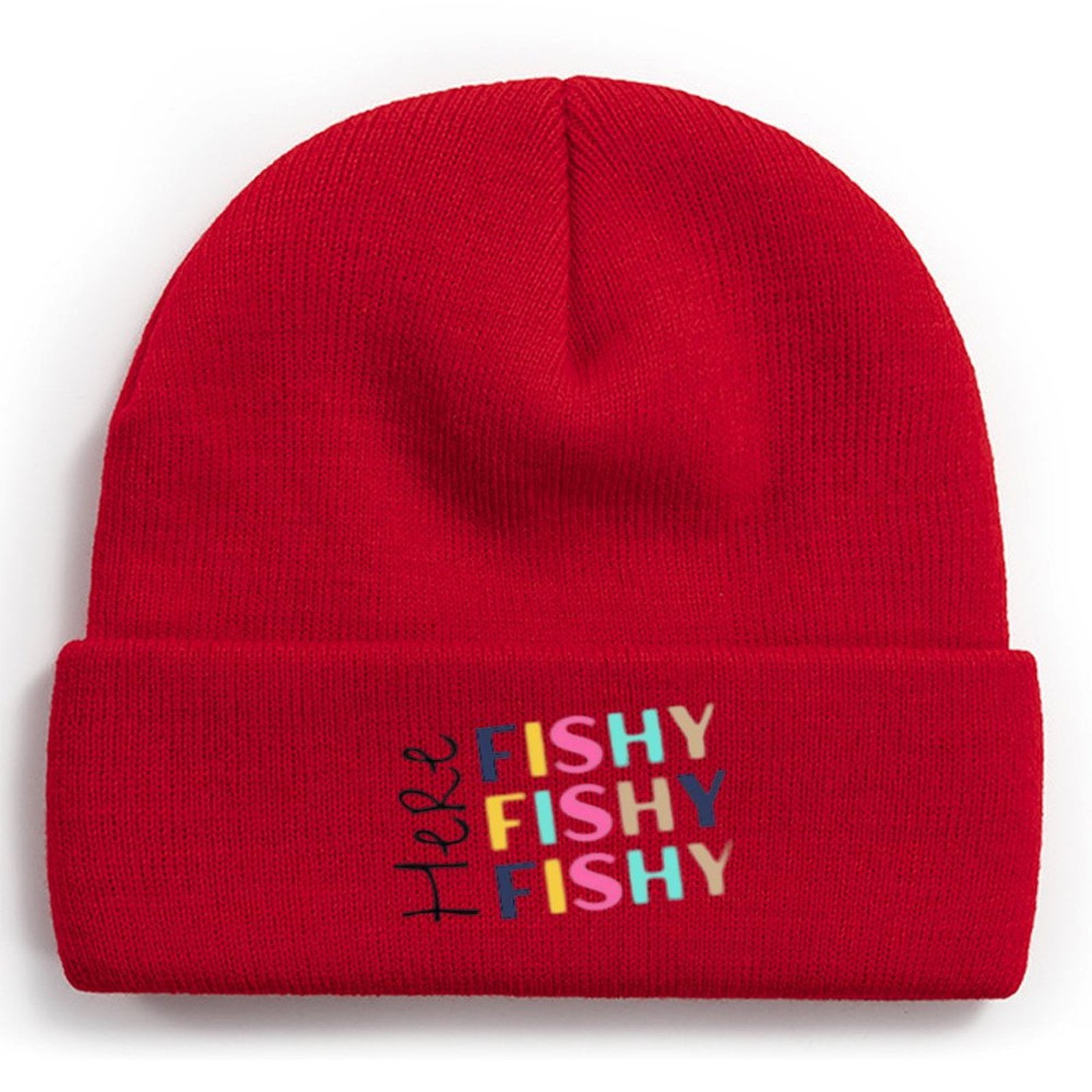 Fishing Beanie Hat - Here Fishy Winter Fishing Knit Hats for Men Cuffed ...