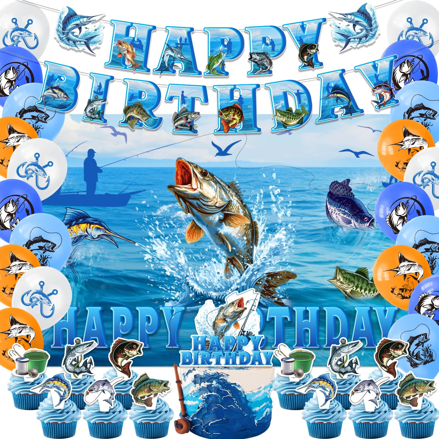 Fishing Birthday Party Decorations，Fishing Birthday Decorations，Gone ...