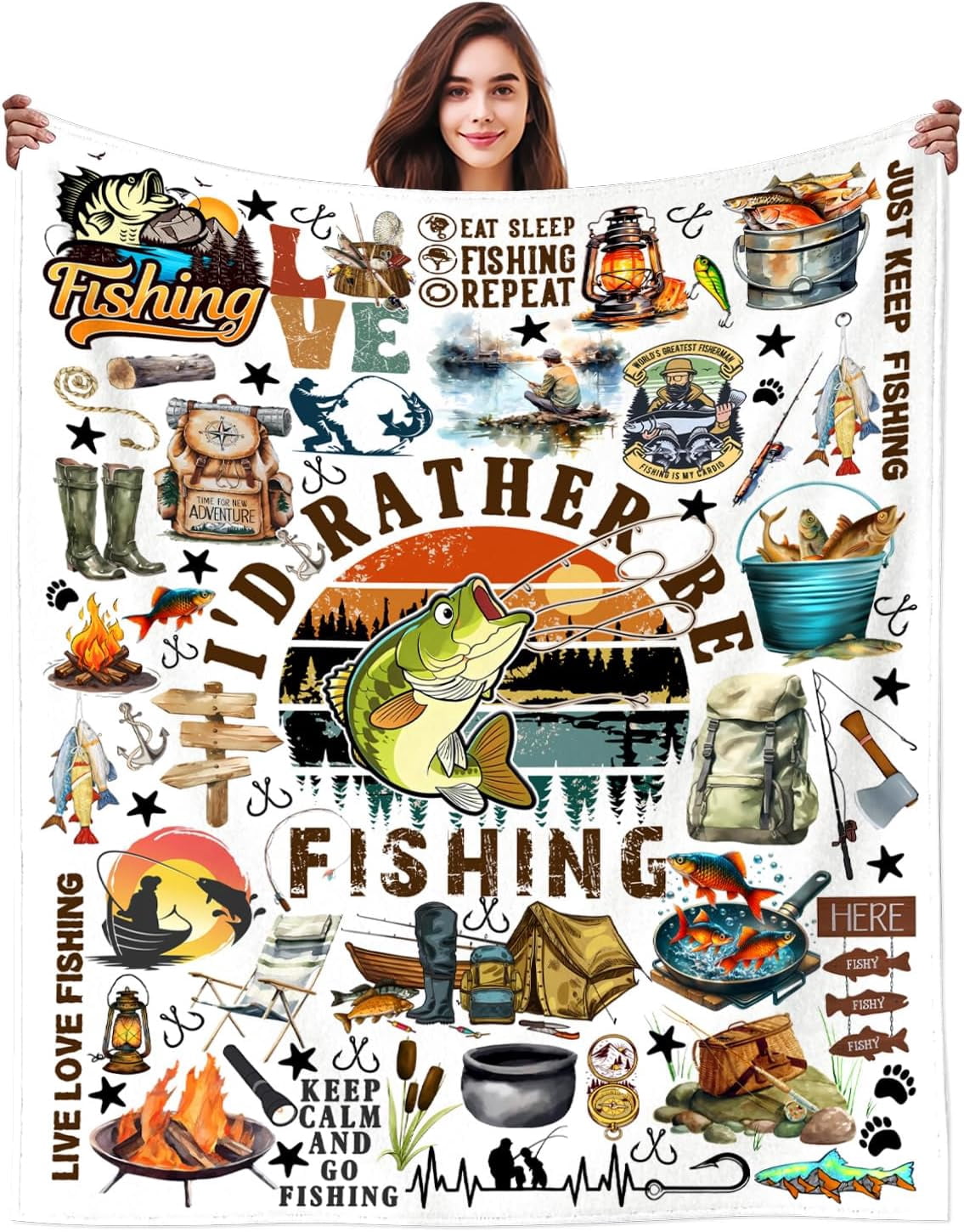 Fishing Blanket Gifts for Men Women Stuff Plush Funny Fish Blankets and ...