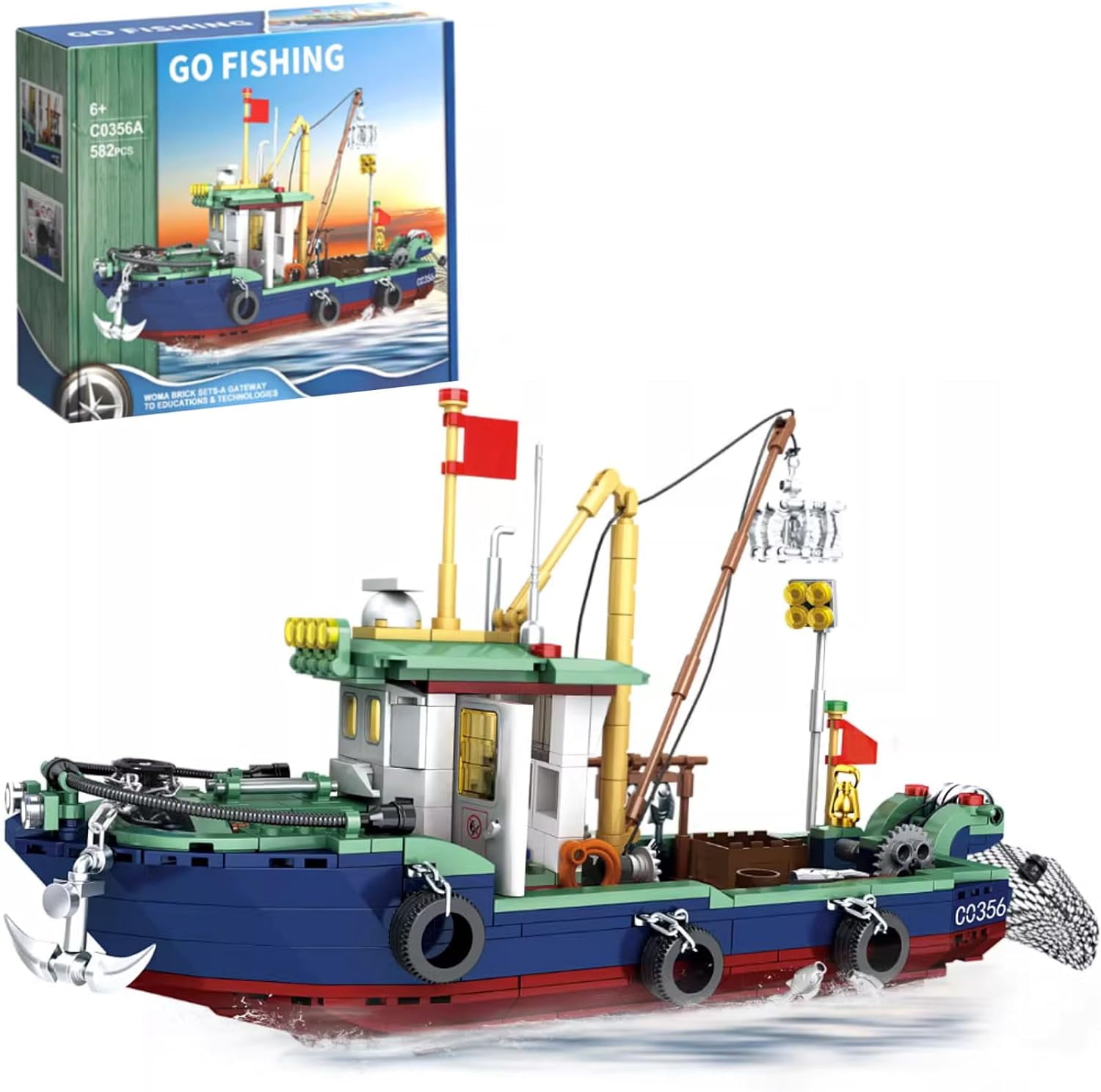 Fishing Boat Building Blocks Sets, City Marine Theme Model Kit for ...