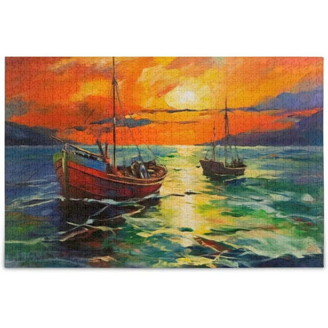 Fishing Boat Painting Jigsaw Puzzles for Adults 1000 Pieces, , Die-Cut ...