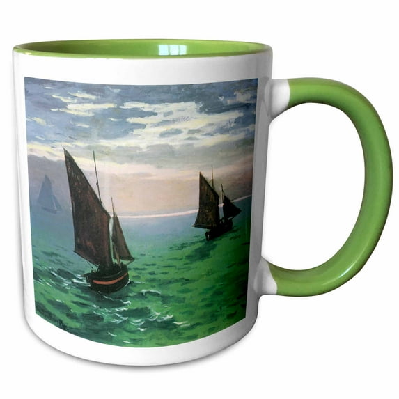 3drose, Fishing Boats at Sea by Claude Monet, 1868, 11oz Two-tone Green ...