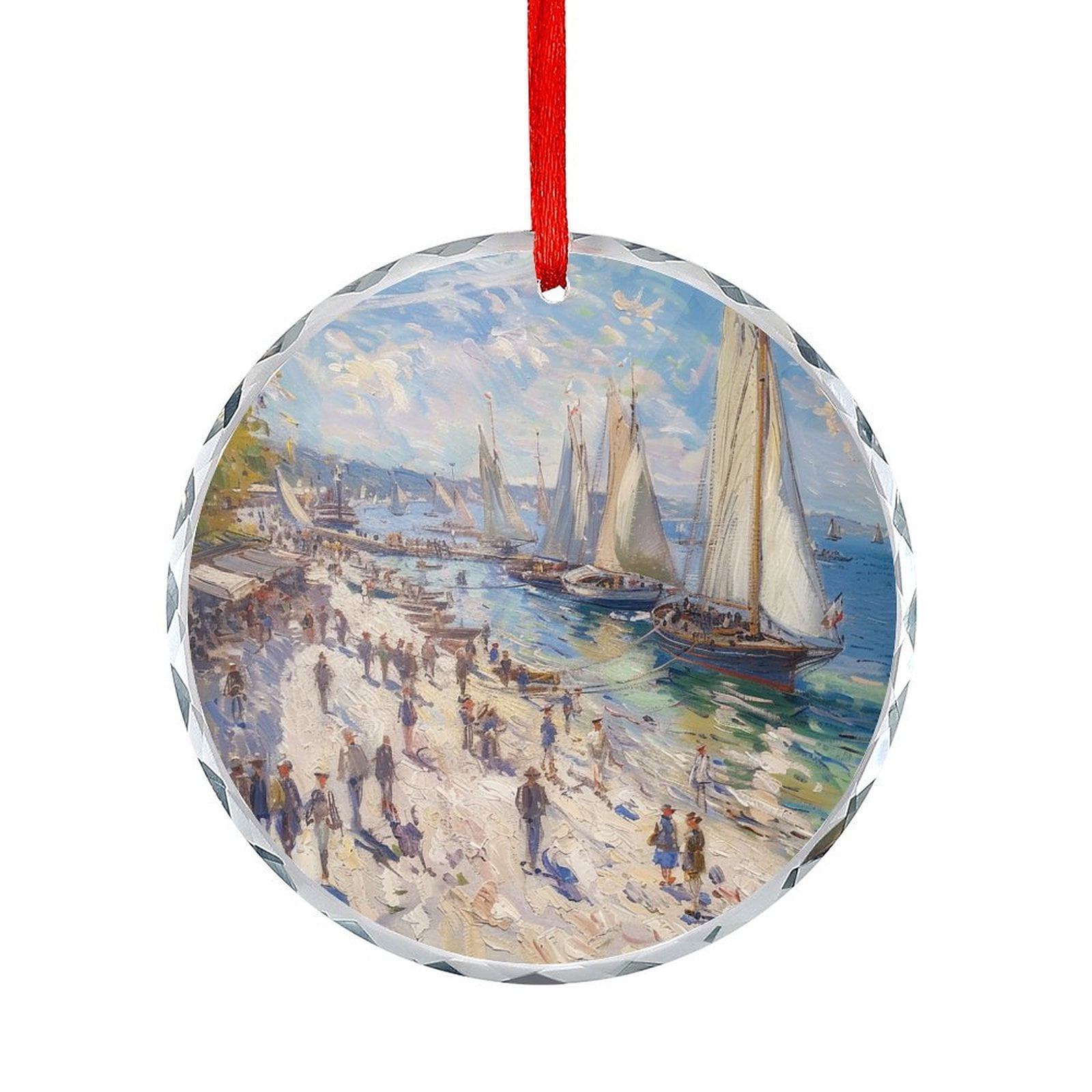 Fishing Boats Leaving The Harbor Crystal Glass Christmas Ornament Sea ...