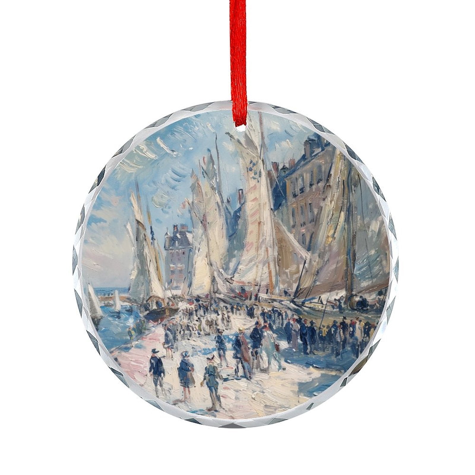 Fishing Boats Leaving The Harbor Glass Christmas Ornament Gift Exchange ...