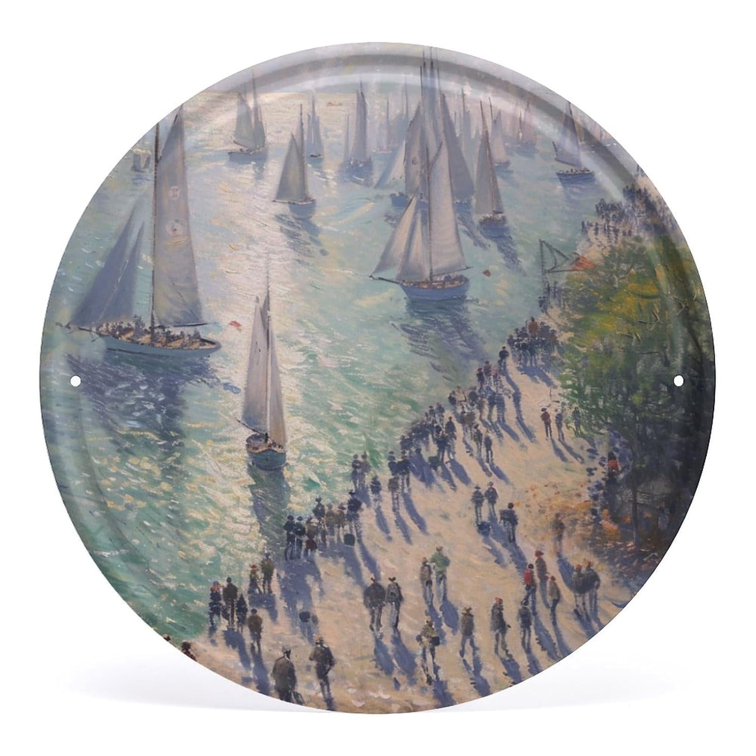 Fishing Boats Leaving The Harbor Round Aluminum Sign Vintage Sail Boat ...