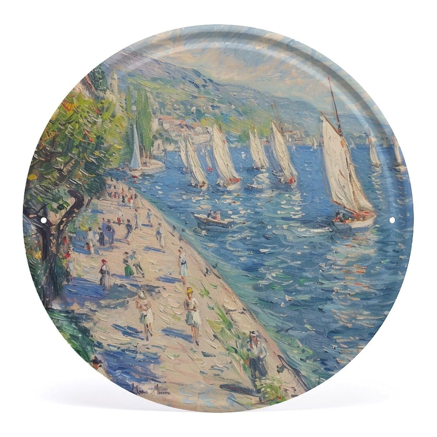 Fishing Boats Leaving The Harbor Round Metal Tin Sign Boats And Sea ...