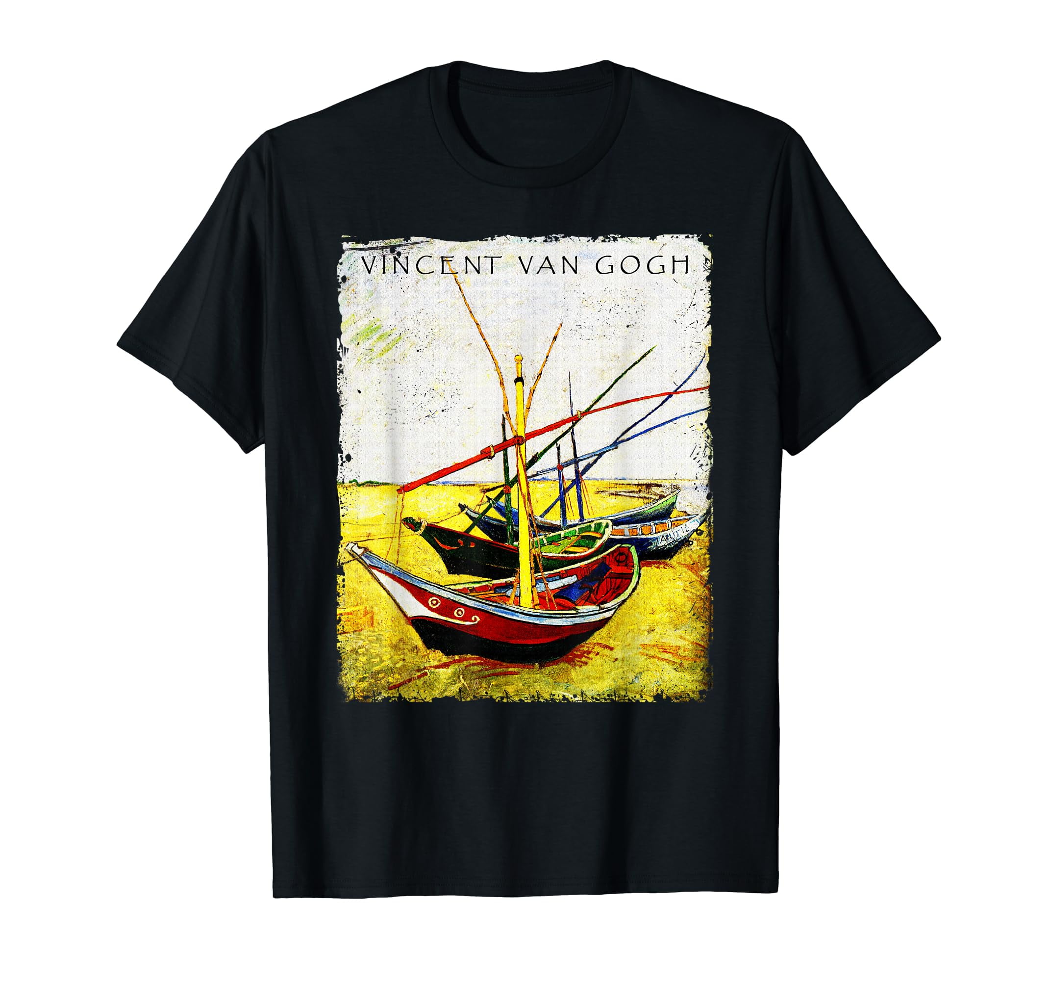 Fishing Boats On The Beach Tee Van Gogh Art Painting Graphic T-Shirt ...