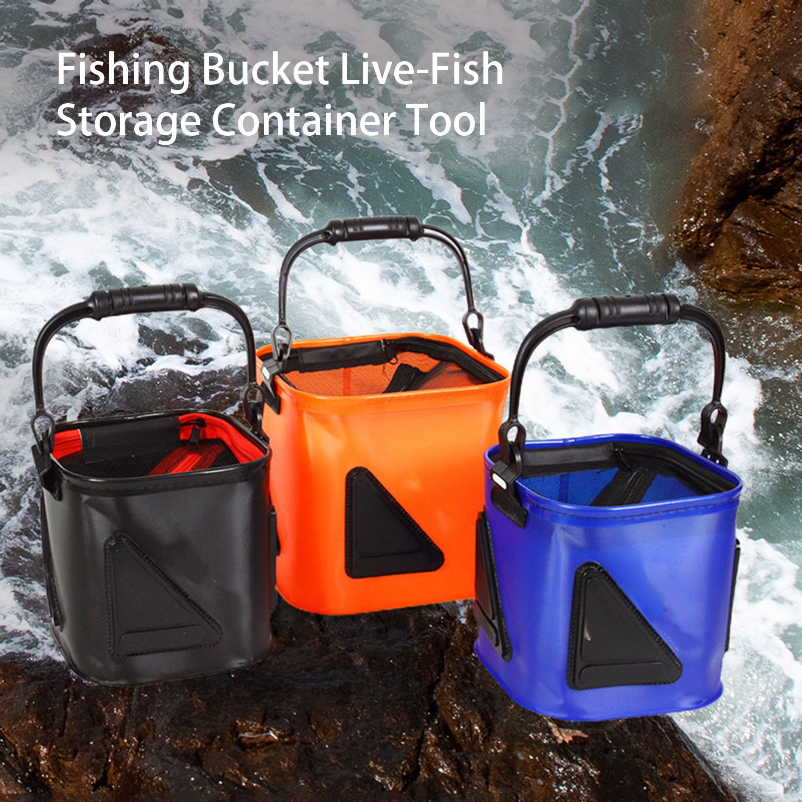 Fishing Bucket Box Large Capacity Collapsible Zipper Closure Mesh Cover ...