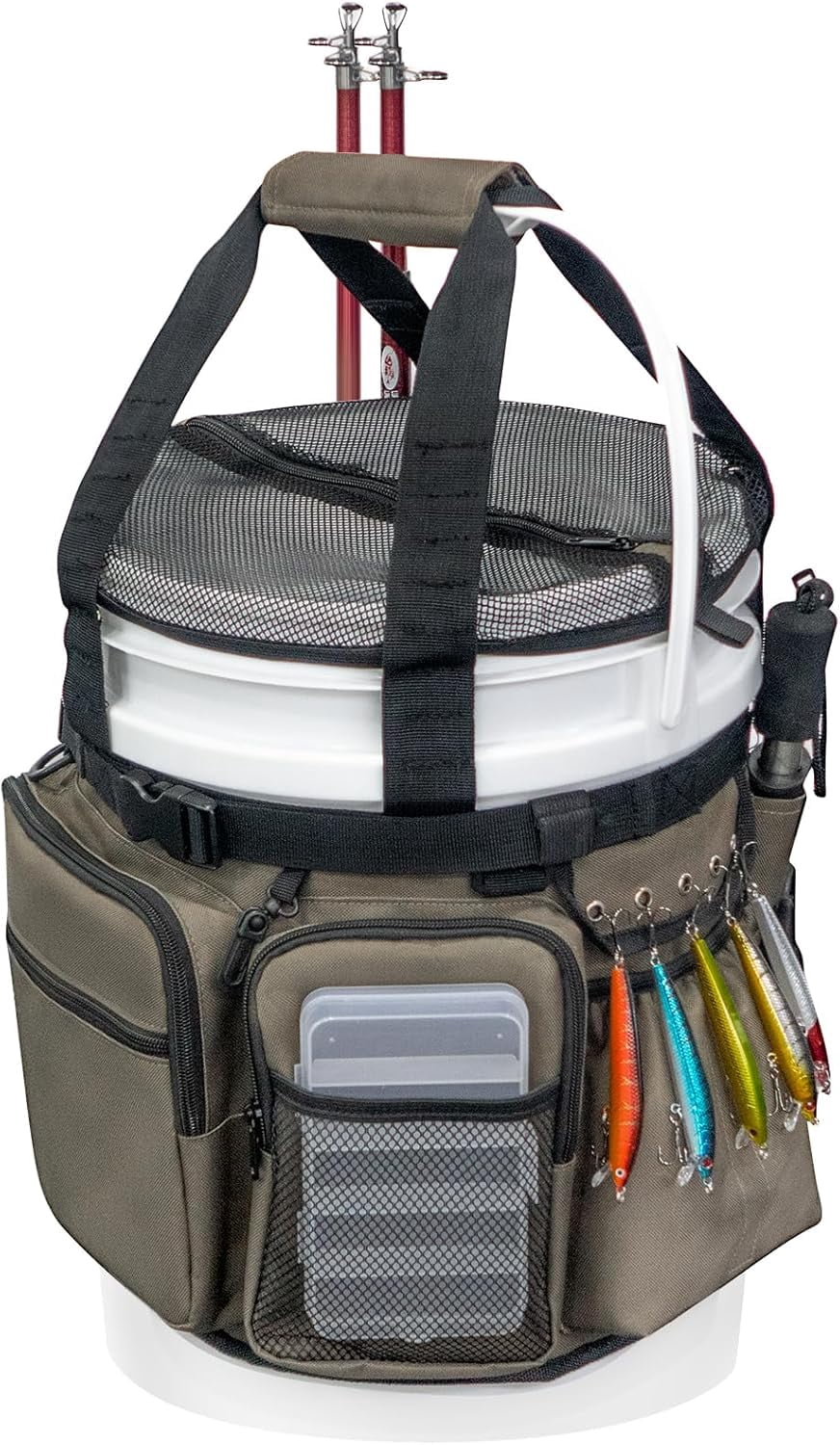 Fishing Bucket Organizer with Bucket Cover, Ice Fishing Tackle Bag with ...